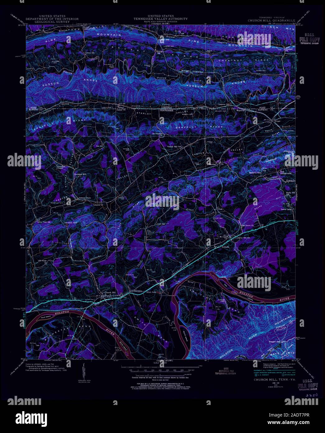 USGS TOPO Map Tennessee TN Church Hill 148962 1939 24000 Inverted ...