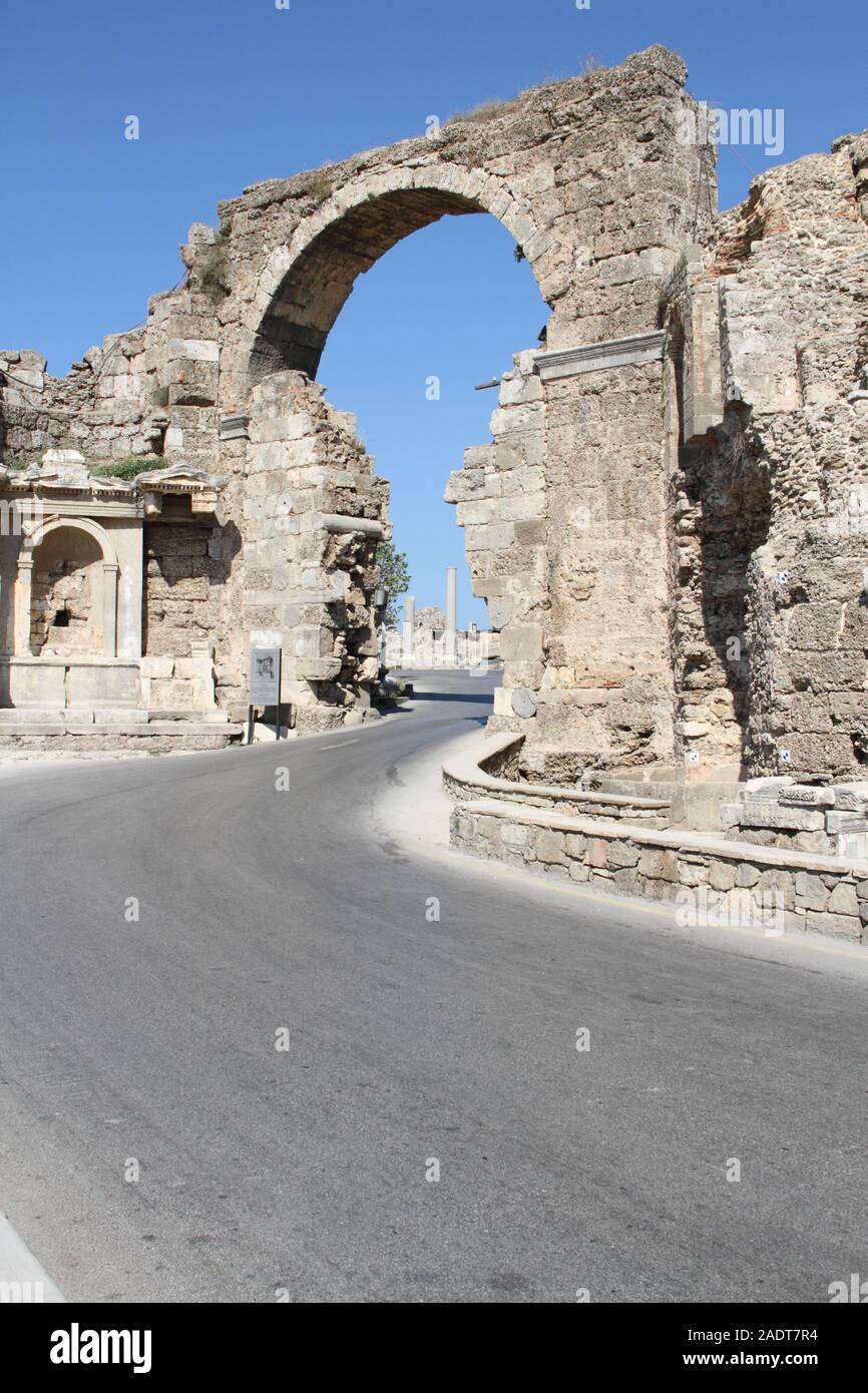 the old city gate of Side in Turkey Stock Photo - Alamy
