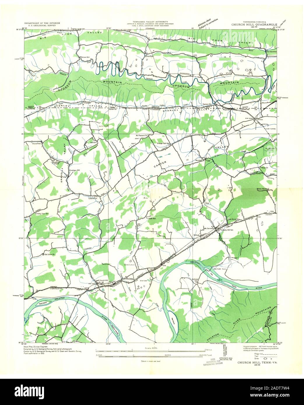 USGS TOPO Map Tennessee TN Church Hill 148964 1935 24000 Restoration ...