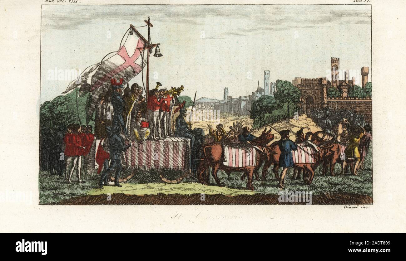 Carroccio, medieval four-wheel wagon with insignia and colours of ...