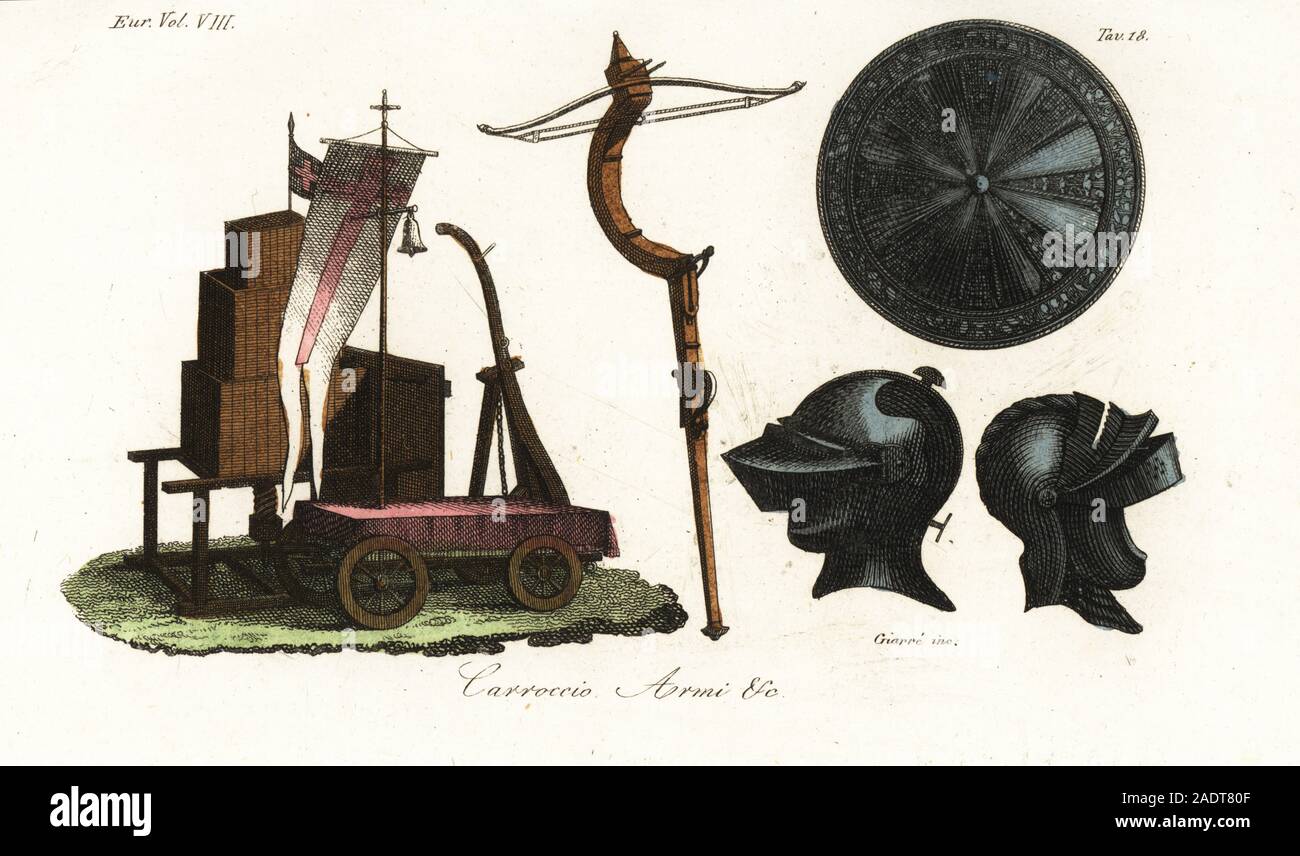 Carroccio, medieval four-wheel wagon with insignia and banner of Milan ...