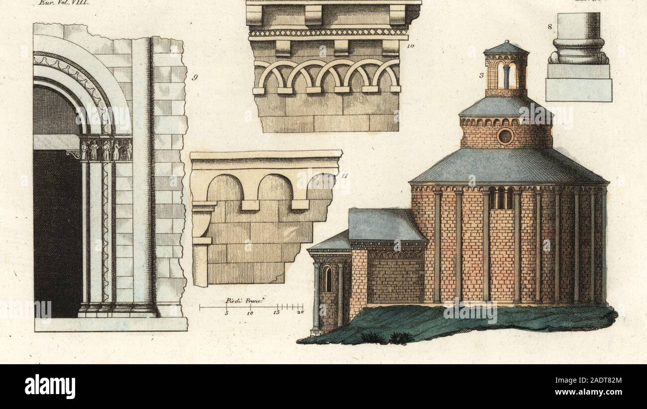 The Rotunda of Saint Thomas, Lombardy, 1823. Elevation, door and carved ...
