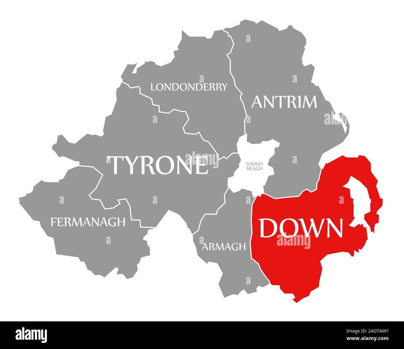 Down red highlighted in map of Northern Ireland Stock Photo - Alamy