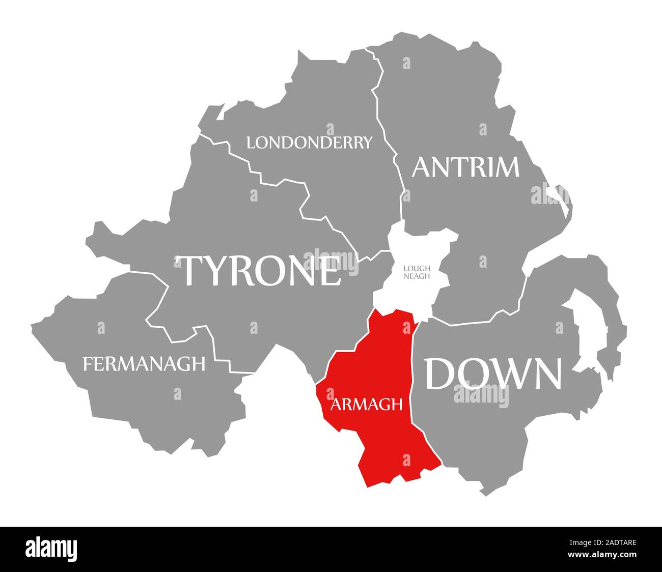 Armagh red highlighted in map of Northern Ireland Stock Photo - Alamy