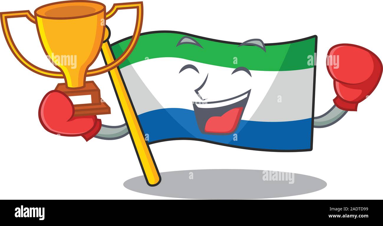 Super cool Boxing winner flag sierra leone in mascot cartoon style ...