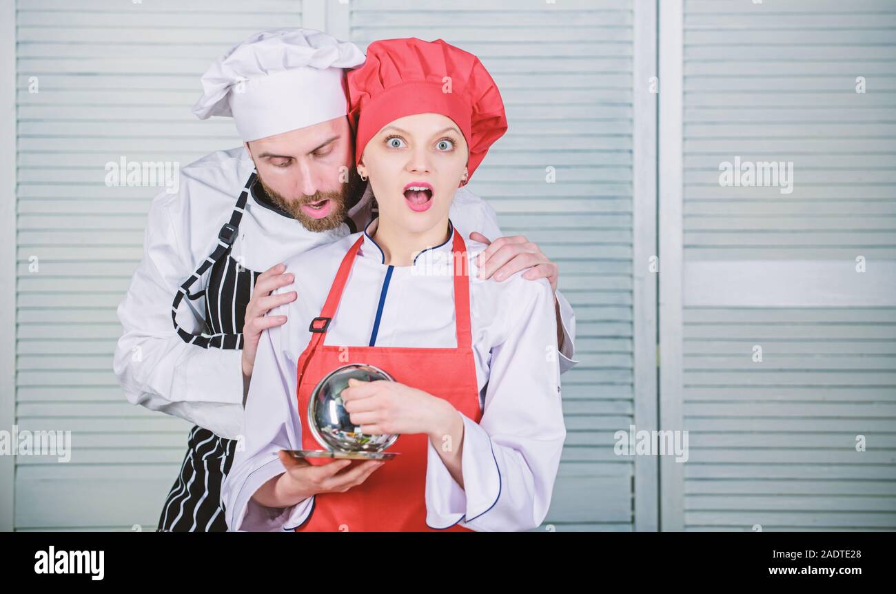 What a surprise for them. Family cooking in kitchen. secret ingredient ...
