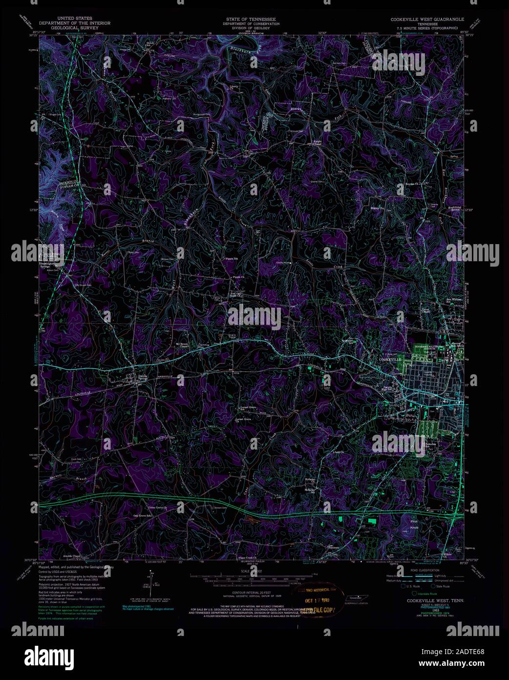 USGS TOPO Map Tennessee TN Cookeville West 143853 1953 24000 Inverted ...