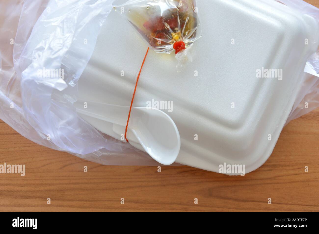ready meal packing in foam box with plastic bag Stock Photo - Alamy