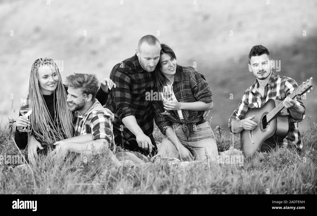 Good talk with friend. family camping. hiking adventure. happy men and ...