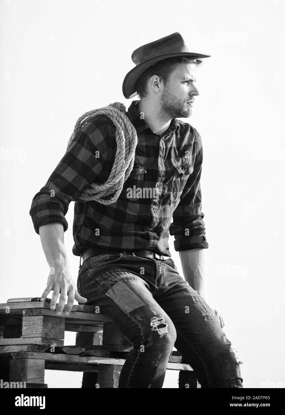 over there. Vintage style man. Wild West retro cowboy. cowboy with ...