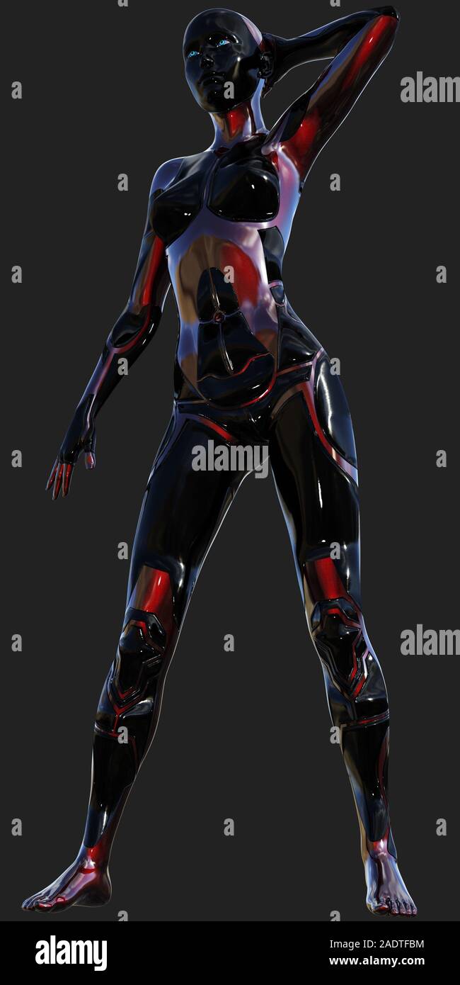 Black and Red Ultra Modern Android Female Artificial Intelligence 3D ...