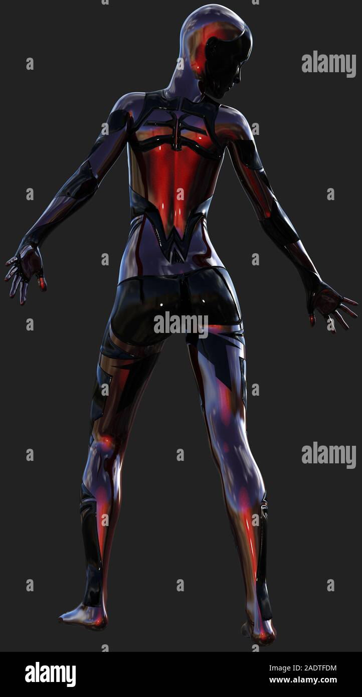 Black and Red Ultra Modern Android Female Artificial Intelligence 3D ...