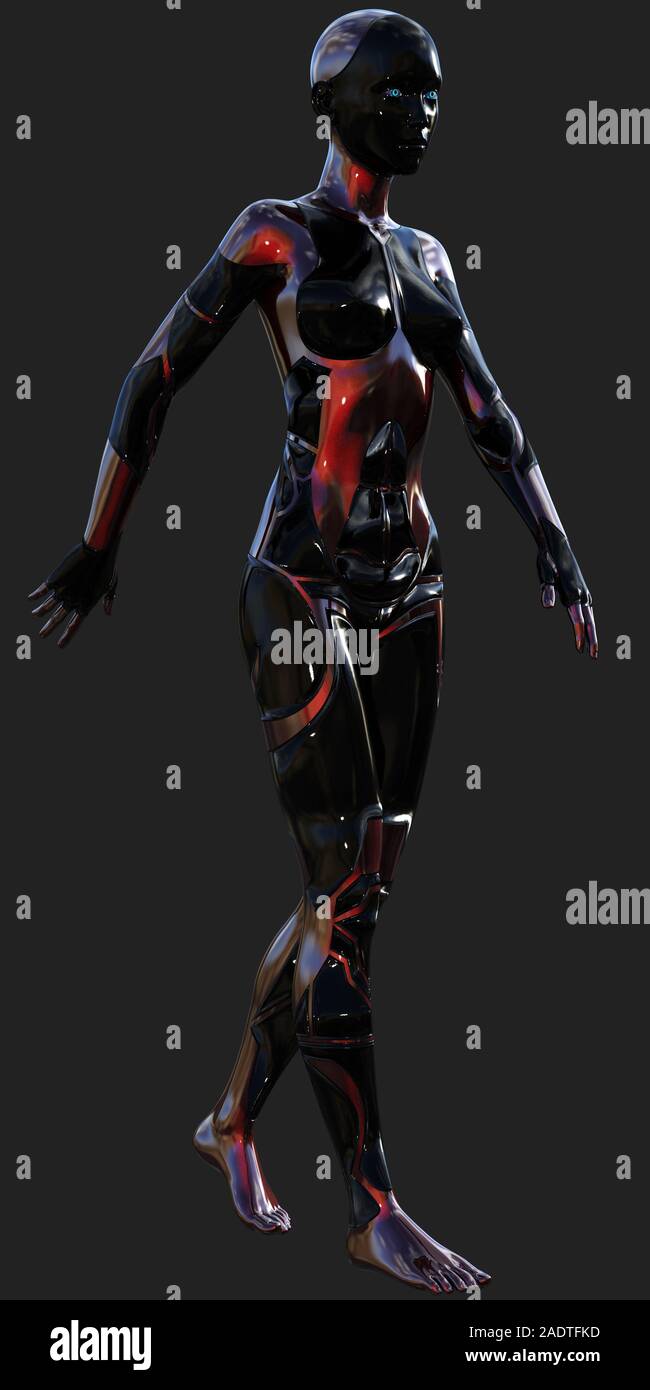 Black and Red Ultra Modern Android Female Artificial Intelligence 3D ...