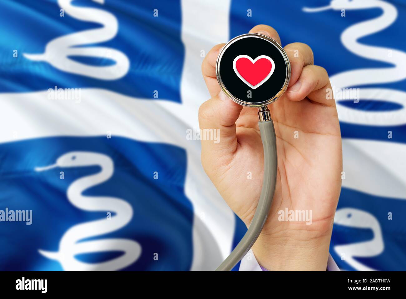 Doctor holding stethoscope with red love heart. National Martinique ...