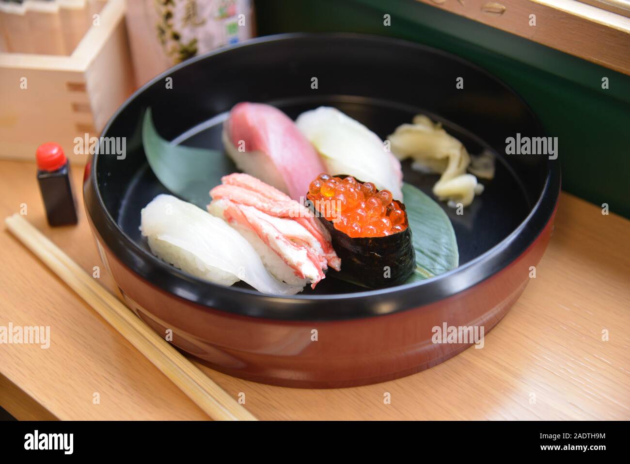 High angle shot of various sushi set Stock Photo - Alamy