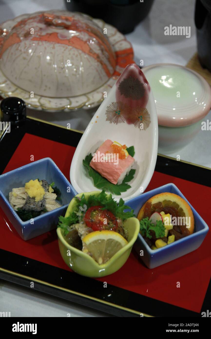 High angle shot of the Japanese traditional food set Stock Photo - Alamy