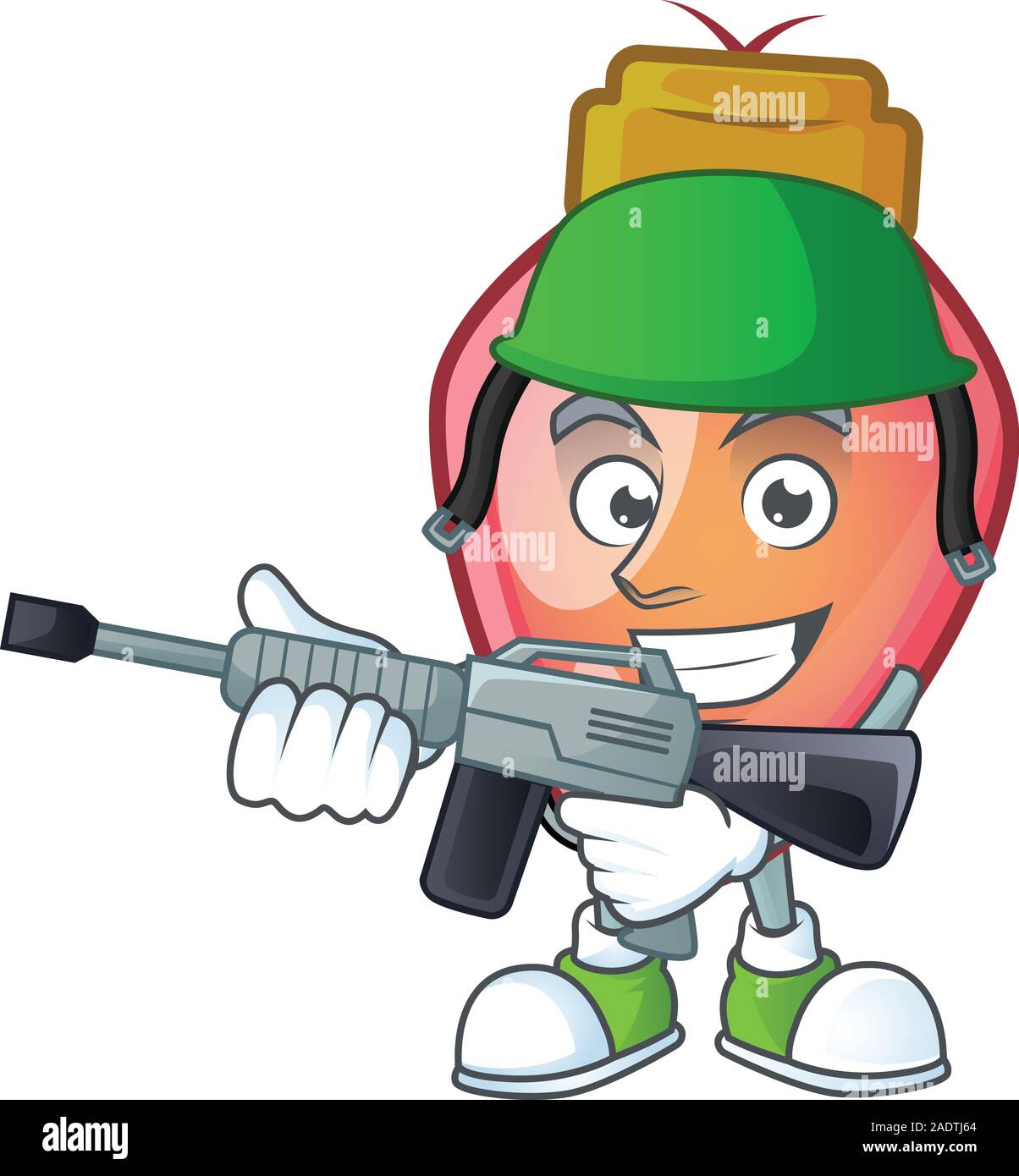 A cartoon style of red christmas bulb Army with machine gun Stock ...