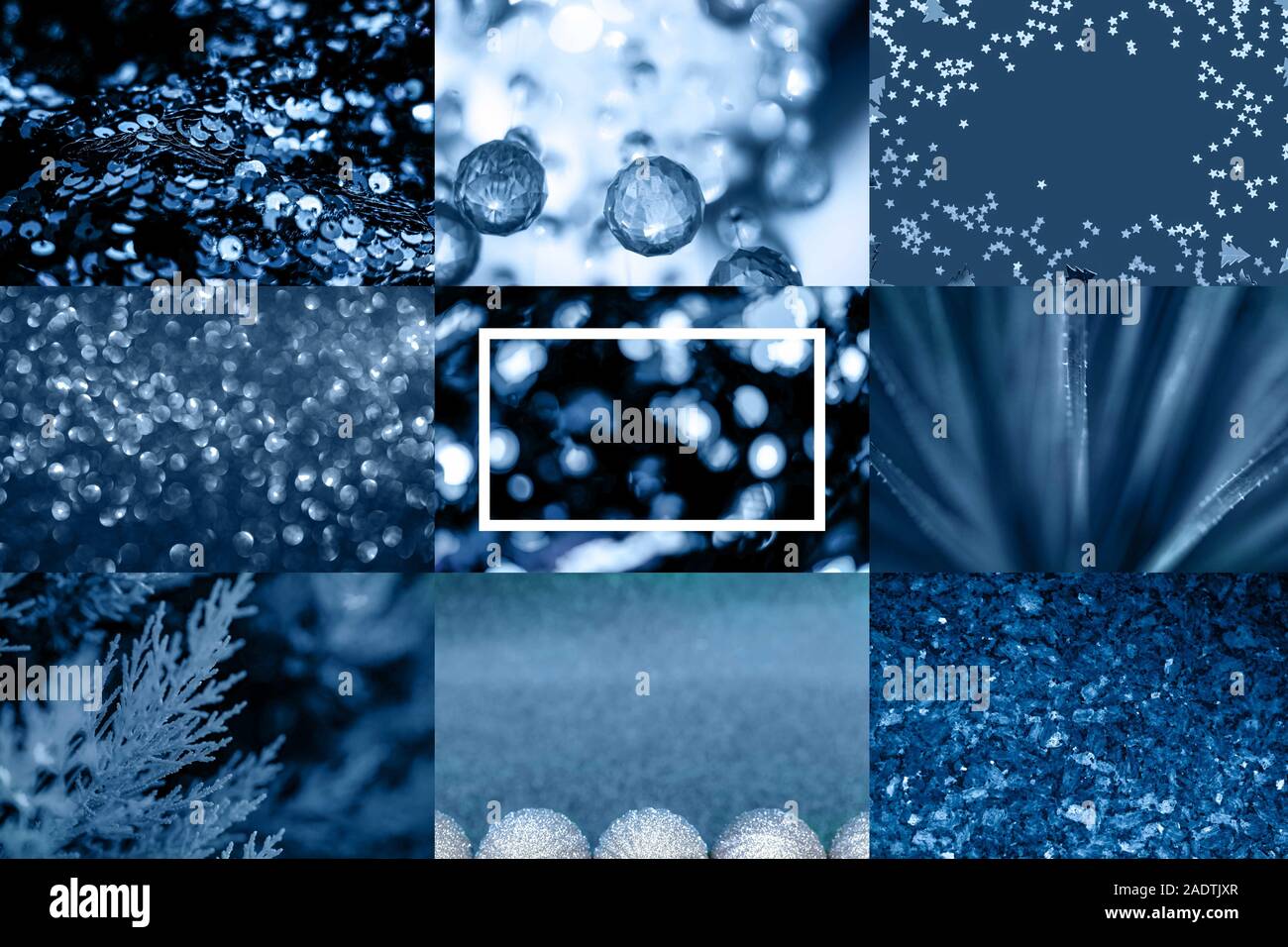 Collage of blue abstract and nature pictures and backgrounds in serene ...