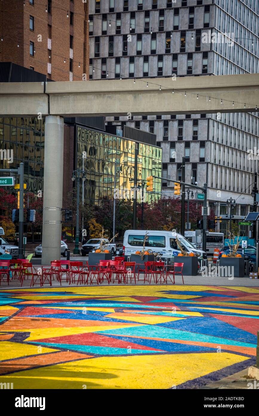 Colourful pavement in downtown Detroit, Michigan, USA Stock Photo - Alamy