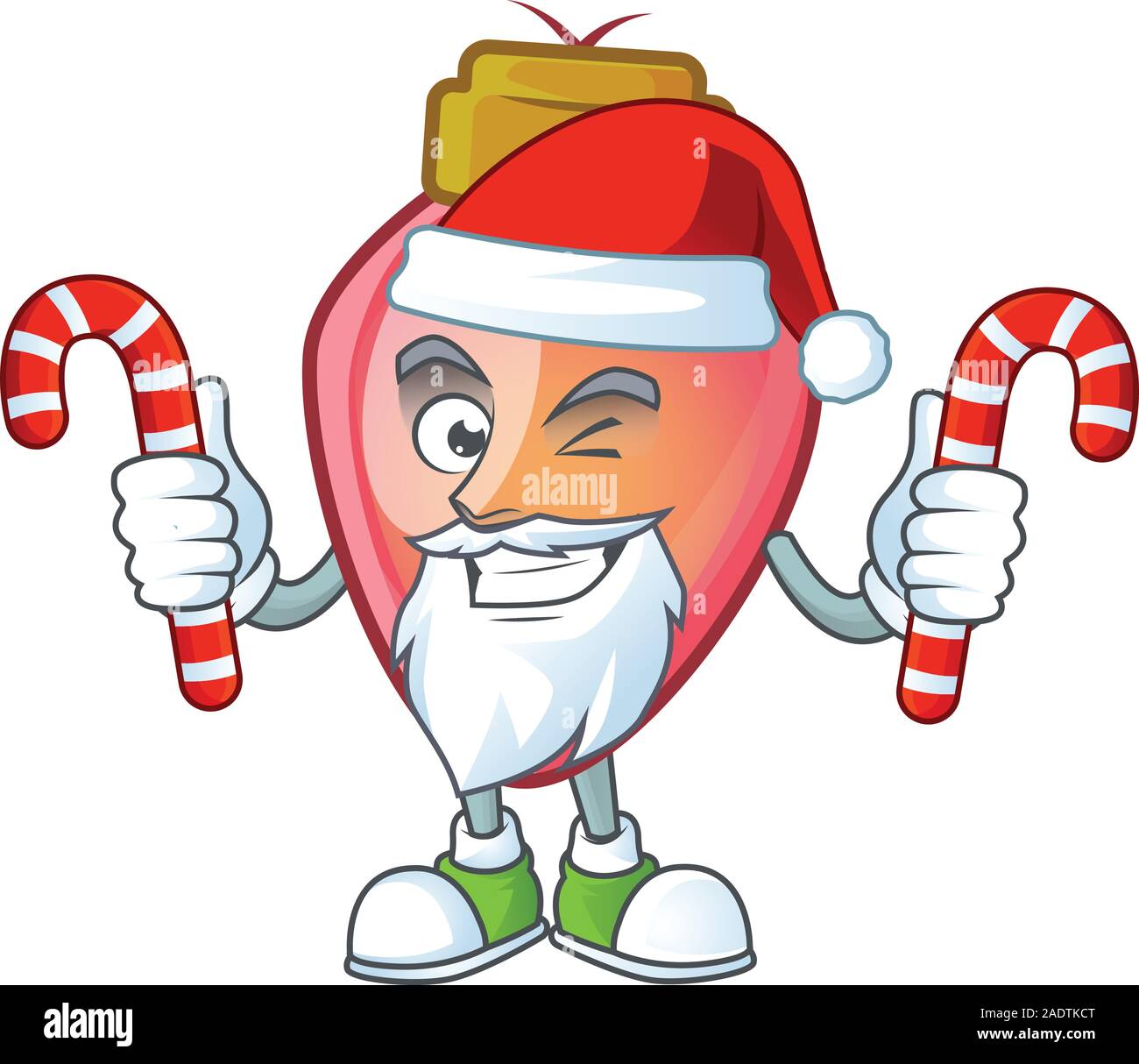Red christmas bulb Cartoon character in Santa with candy Stock Vector ...