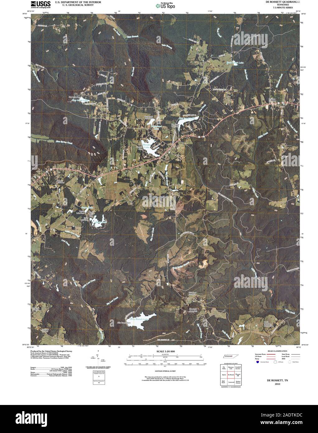 USGS TOPO Map Tennessee TN De Rossett 20100504 TM Restoration Stock ...