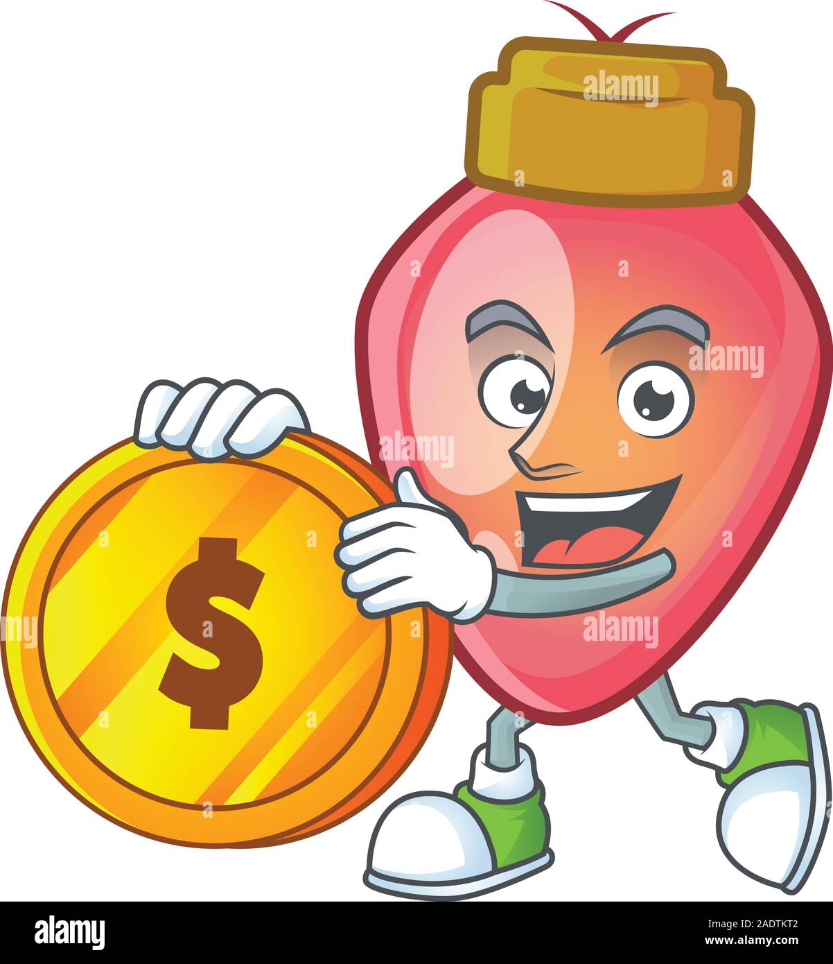 happy red christmas bulb cartoon character with gold coin Stock Vector ...