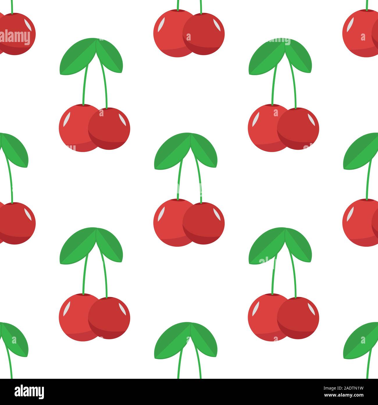 Seamless ripe red cherry berry fruit vector pattern on white background ...