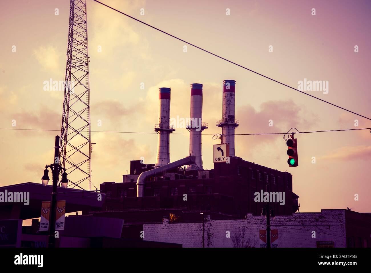 Industrial chimneys of a factory just off Woodward Avenue, Detroit's ...