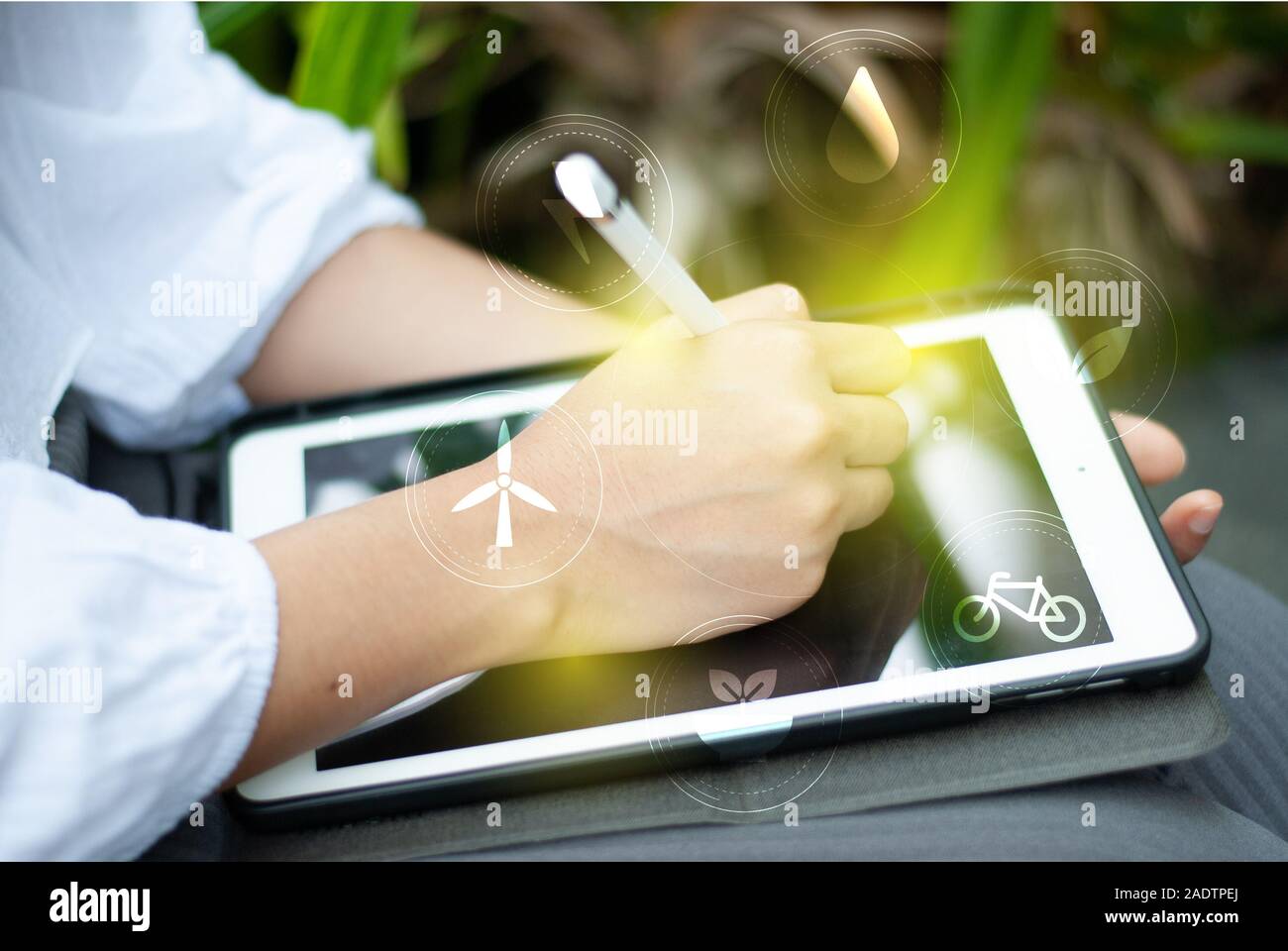 Digital tablet touch screen working online Stock Photo - Alamy
