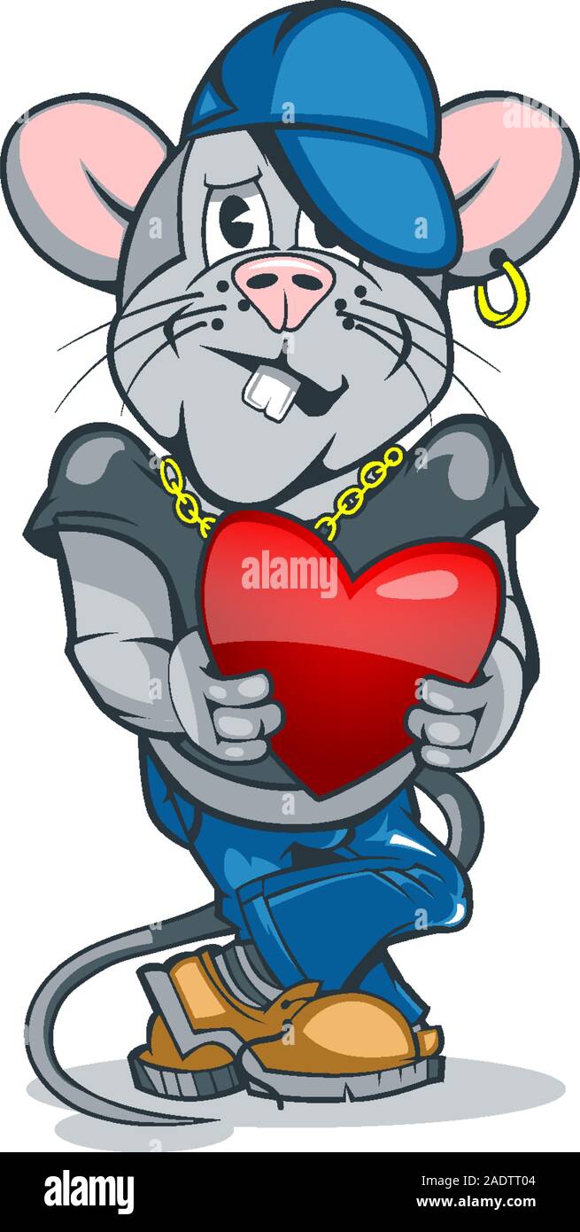 Cartoon rat with a heart in his hand in stylish clothes Stock Vector ...