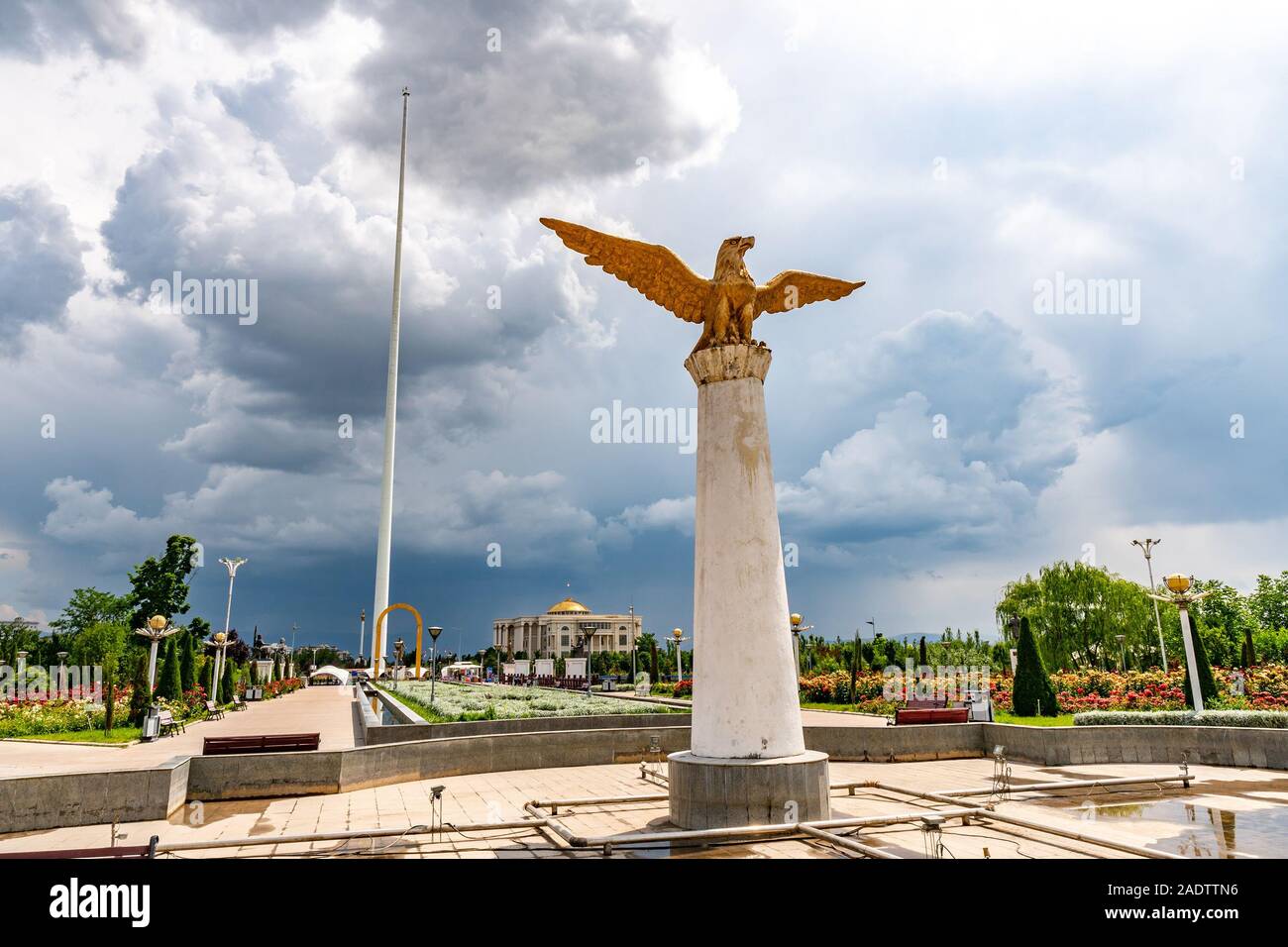 Dushanbe Flag Pole Park Picturesque View of Brazen Eagle Statue on a ...