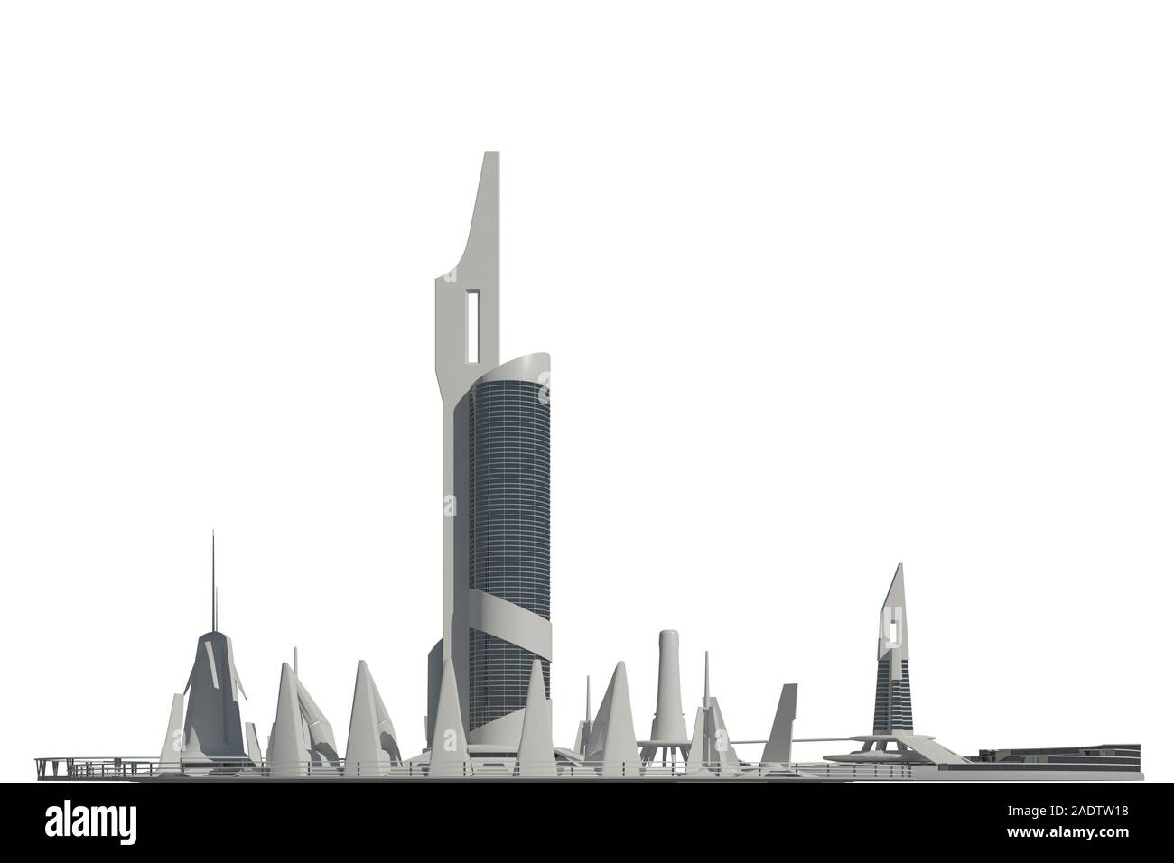 3D illustration Futuristic Buildings Isolated on White Background Stock ...