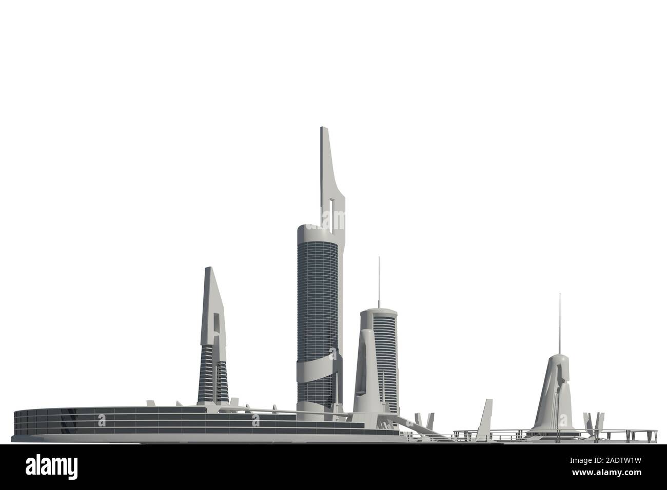 3D illustration Futuristic Buildings Isolated on White Background Stock ...