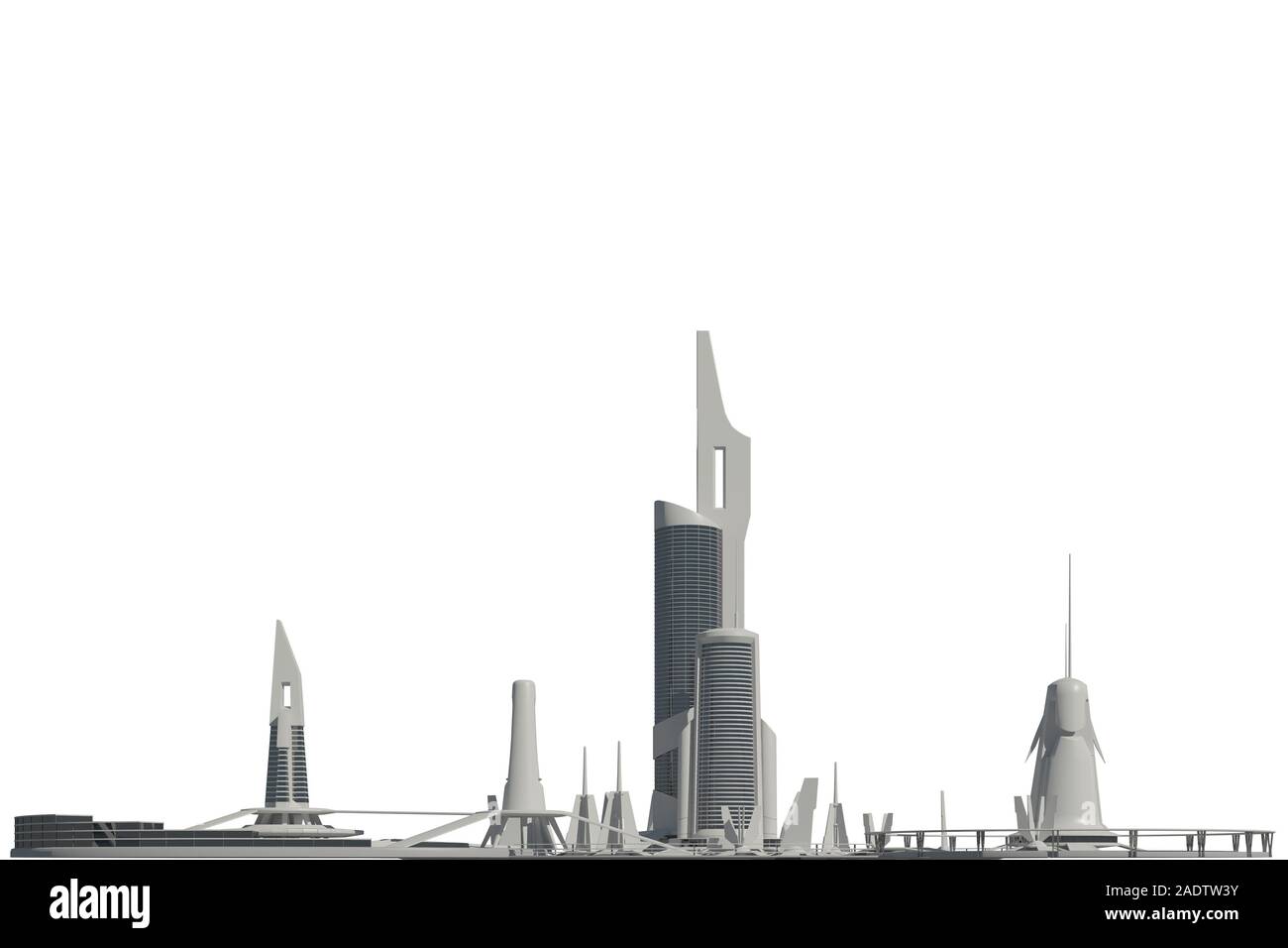 3D illustration Futuristic Buildings Isolated on White Background Stock ...