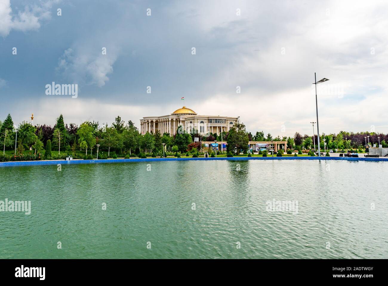 Dushanbe Flag Pole Park Picturesque Lake View of Palace of Nations on a ...