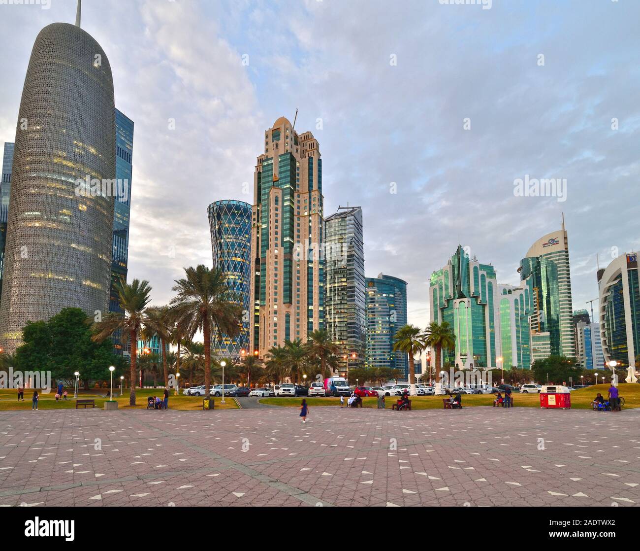 Doha, Qatar - Nov 18. 2019. View of downtown skyscrapers from Sheraton ...
