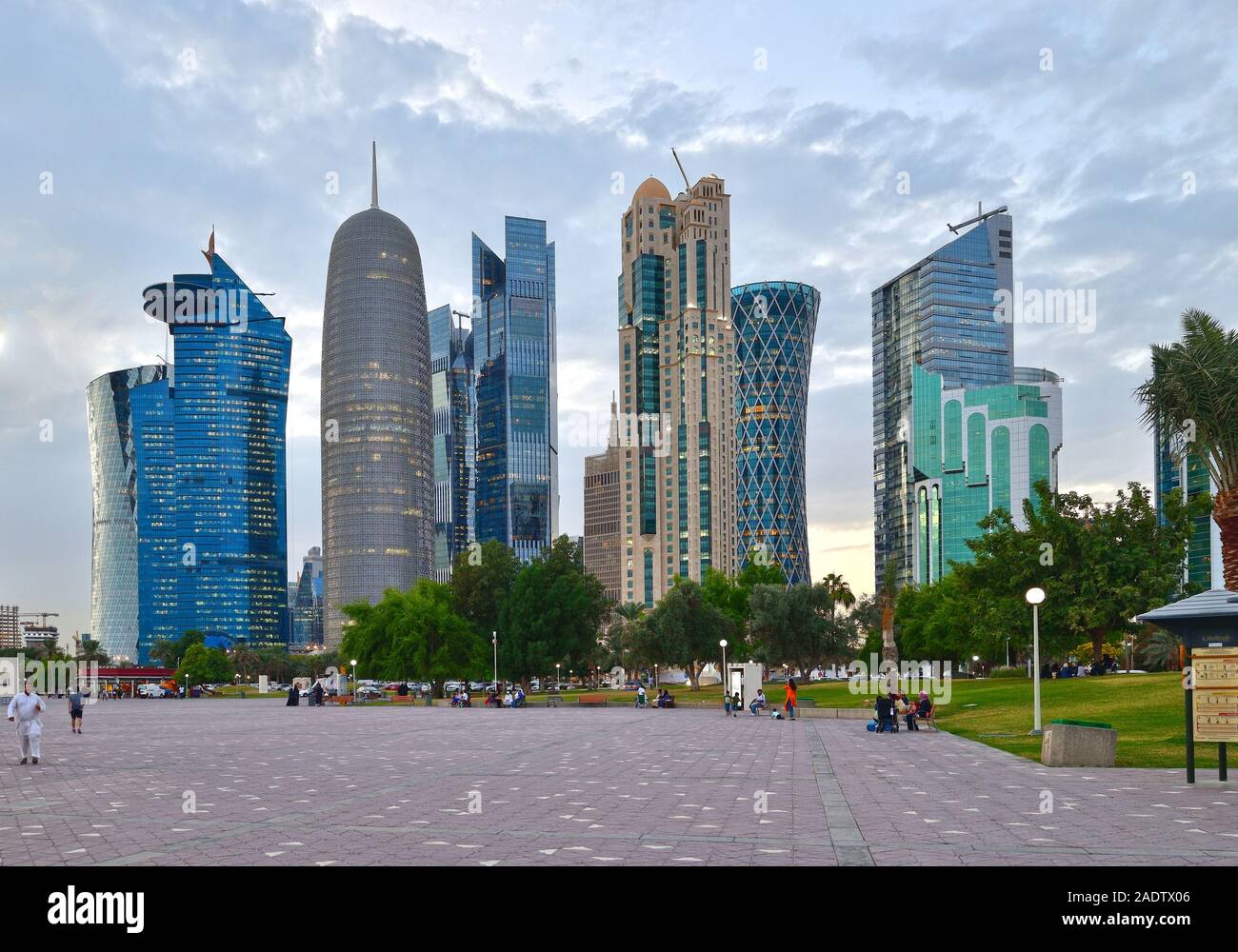 Doha, Qatar - Nov 18. 2019. View of downtown skyscrapers from Sheraton ...