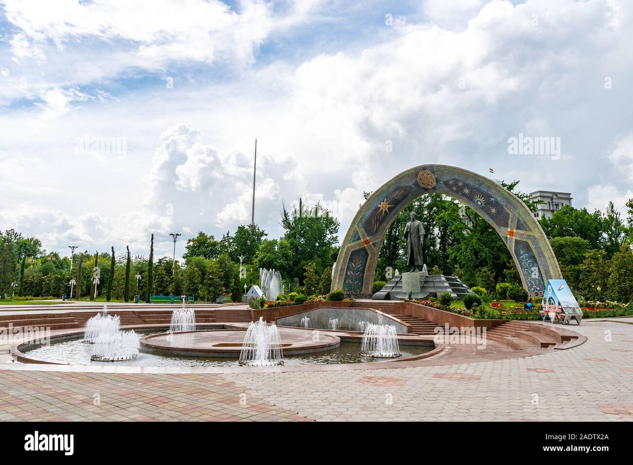 Dushanbe Abu Abdullah Rudaki Park Statue Picturesque View with Fountain ...