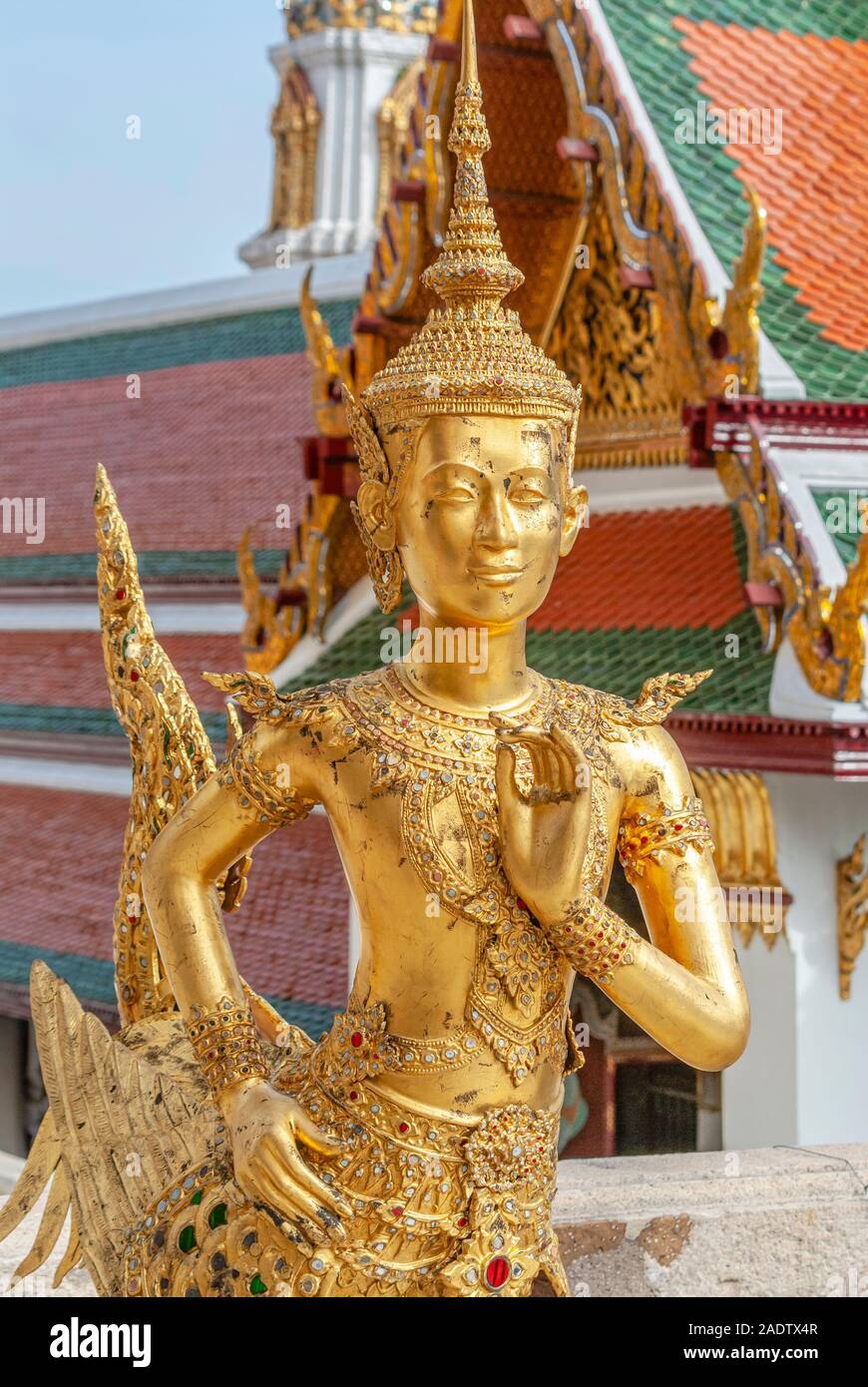 Golden Thai Kinnaree Sculpture, half human half bird,at the Grand ...