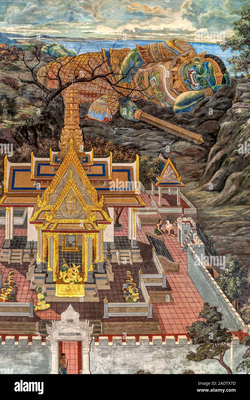 Ramkien Buddhist Mural inside Wat Phra Kaew, Grand Palace, Bangkok ...