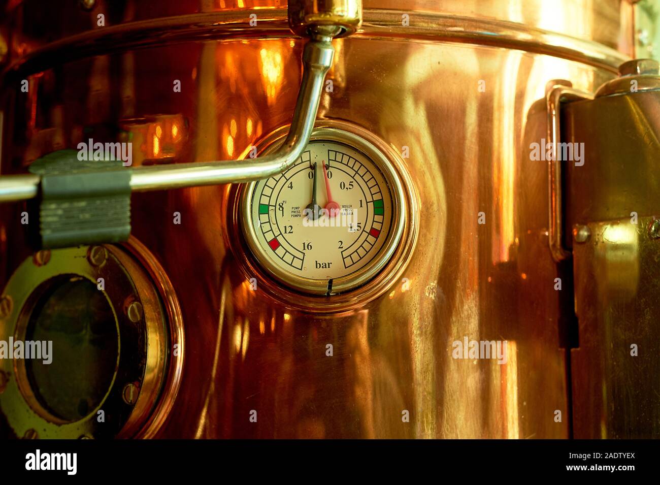 Boiler for restaurant metal bronze, professional equipment.Closely ...