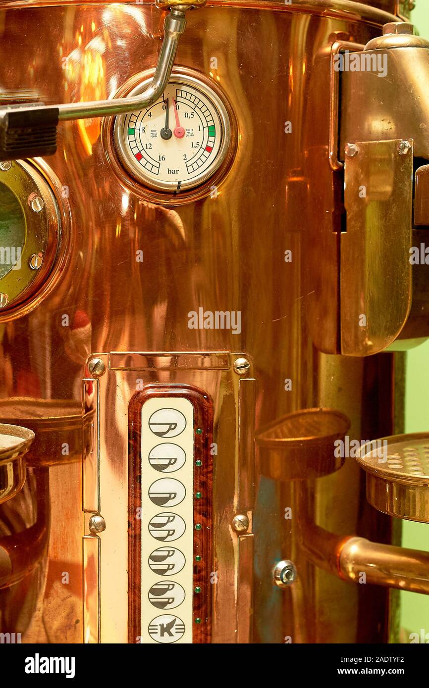 Boiler for restaurant metal bronze, professional equipment.Closely ...