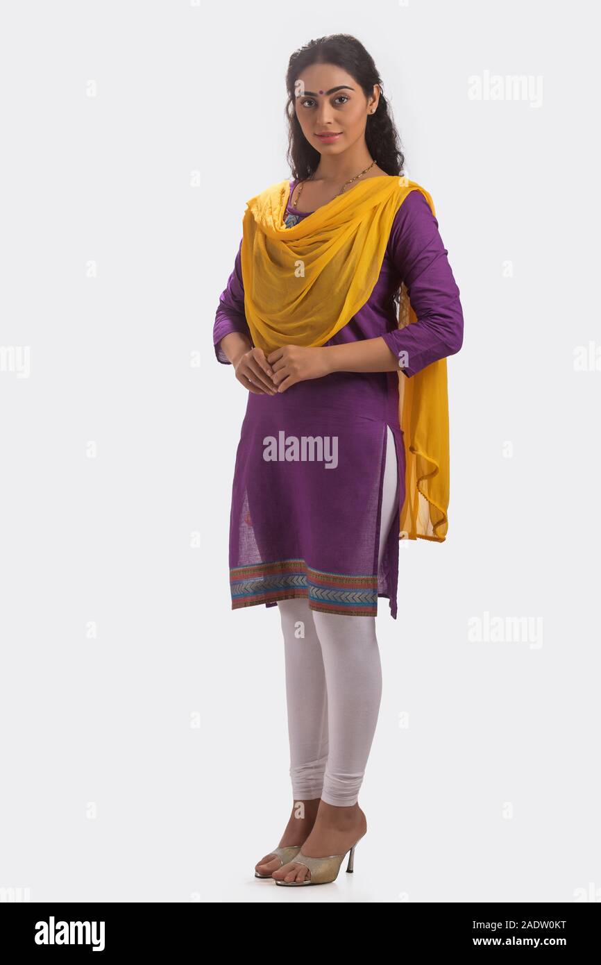 Happy single woman standing Stock Photo - Alamy