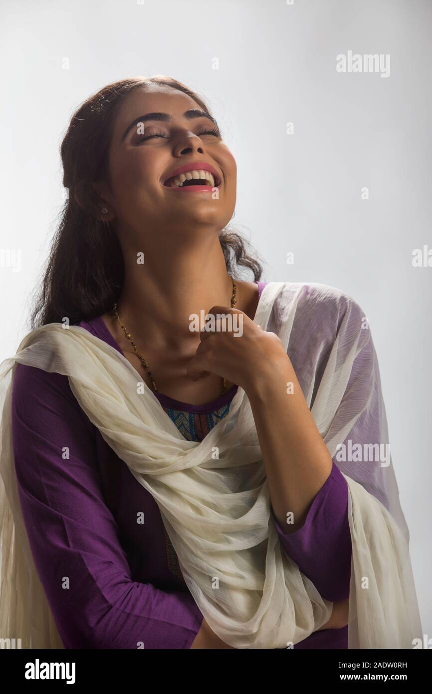 Portrait of an extremely happy single woman Stock Photo - Alamy