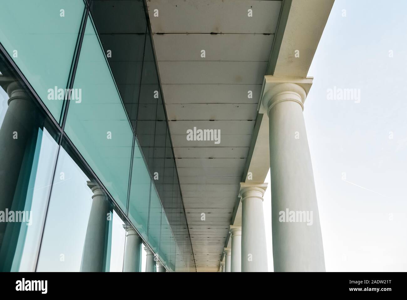 Building with simple classic Romanesque columns of white lines Stock ...