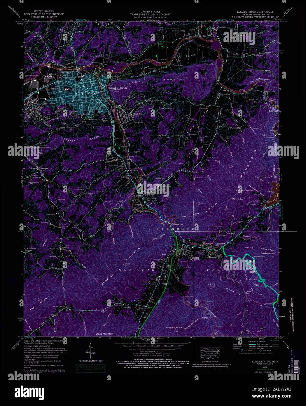 USGS TOPO Map Tennessee TN Elizabethton 147468 1959 24000 Inverted ...