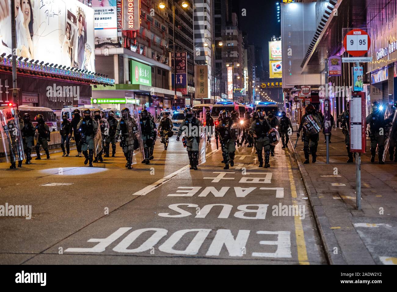 HongKong - December 01, 2019: Riot Police clearing street at night ...