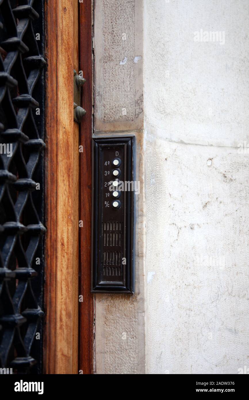 Entryphone Buzzer at Door in Lisbon Stock Photo - Alamy