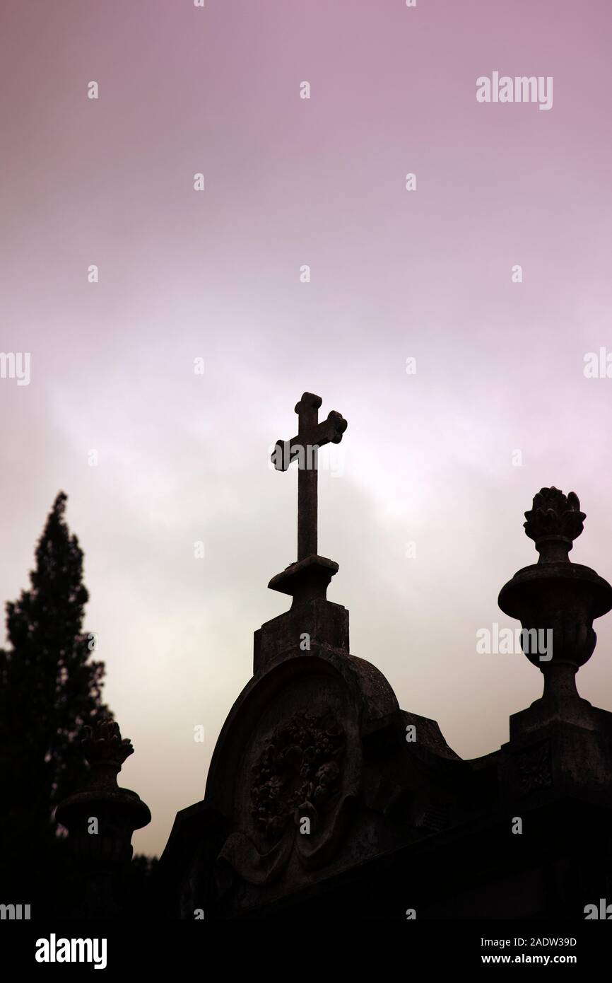 Cross Silhouette at Prazres Cemetery in LIsbon, Portugal Stock Photo ...