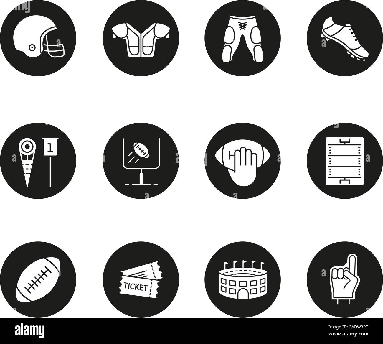 American football icons set. Helmet, shoulder pad, ball, shorts, hand ...